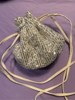 LOFT | Bags | Loft Silver Sequin Shimmer Party Event Drawstring Purse ...